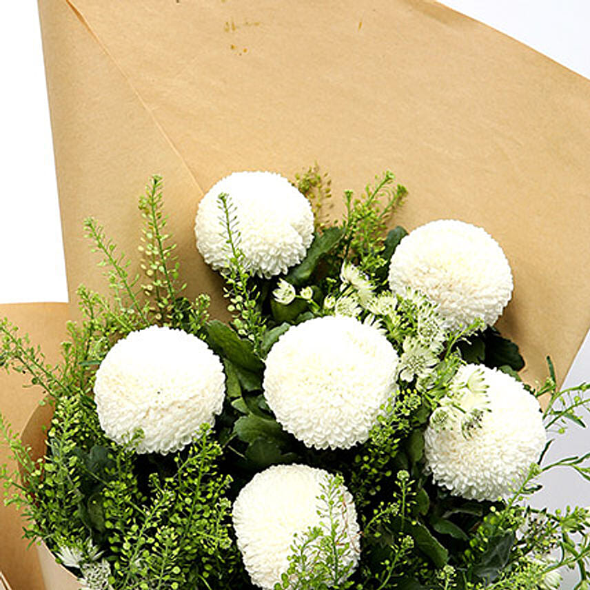 Online Elegant Bouquet Of White Ball Mums Gift Delivery in Singapore - FNP