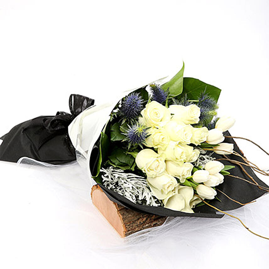 Online White Roses and Tulips Mixed Bouquet Gift Delivery in Singapore ...