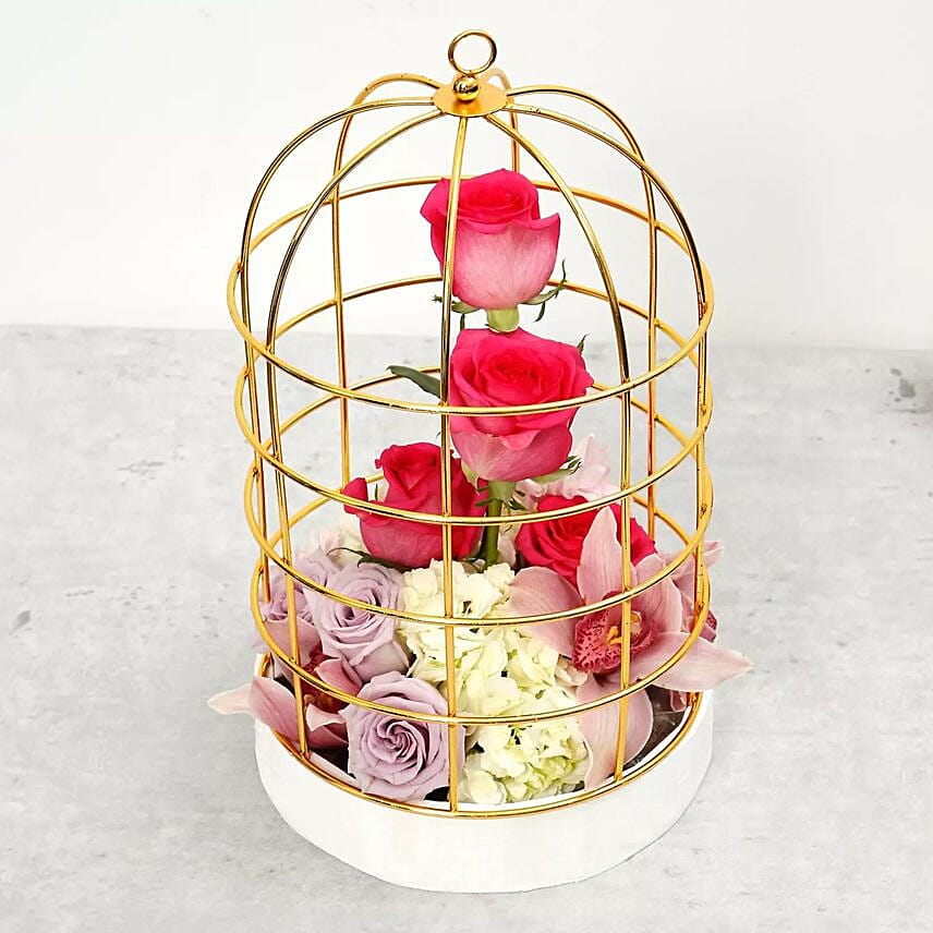 Online Elegant Mixed Roses Cage Arrangement Gift Delivery in Singapore ...