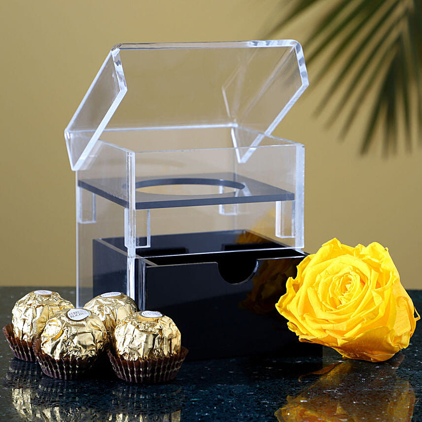 Online Lovely Yellow Forever Rose With Rocher Gift Delivery in ...
