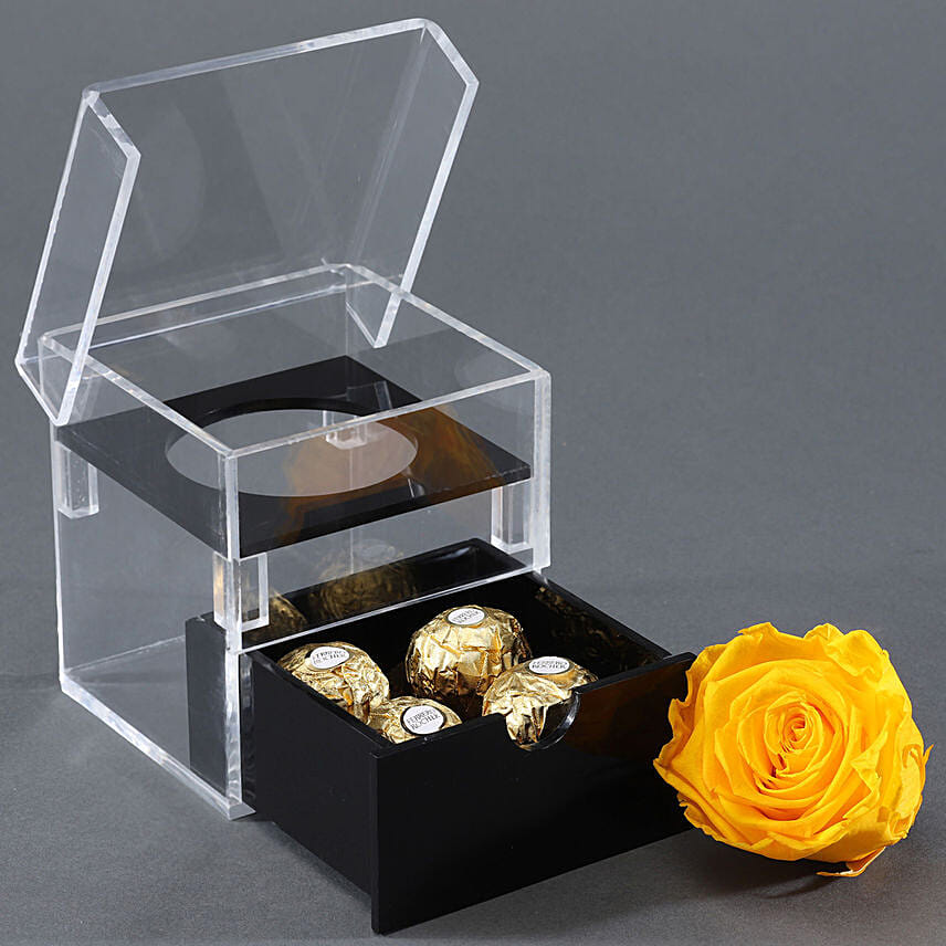 Online Lovely Yellow Forever Rose With Rocher Gift Delivery in ...