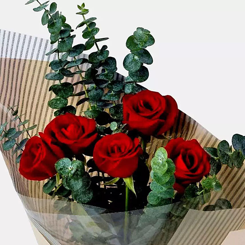 Online Beautiful 5 Red Roses Bouquet Gift Delivery in Singapore - FNP