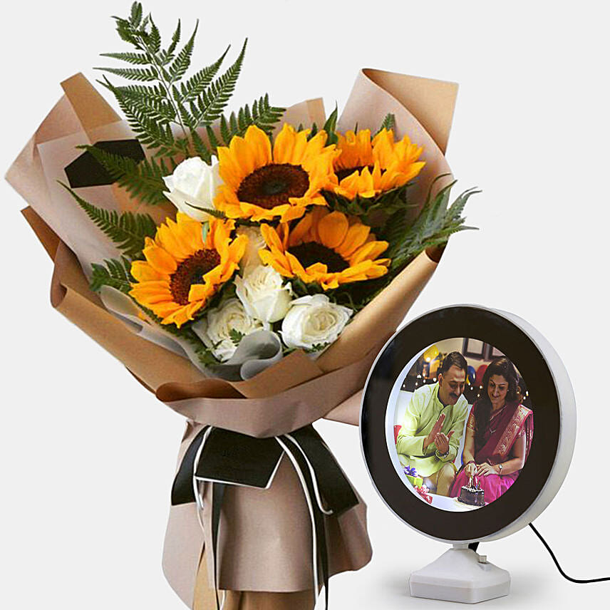 Online 9 Mixed Flower Bunch with Led Frame Gift Delivery in Singapore - FNP