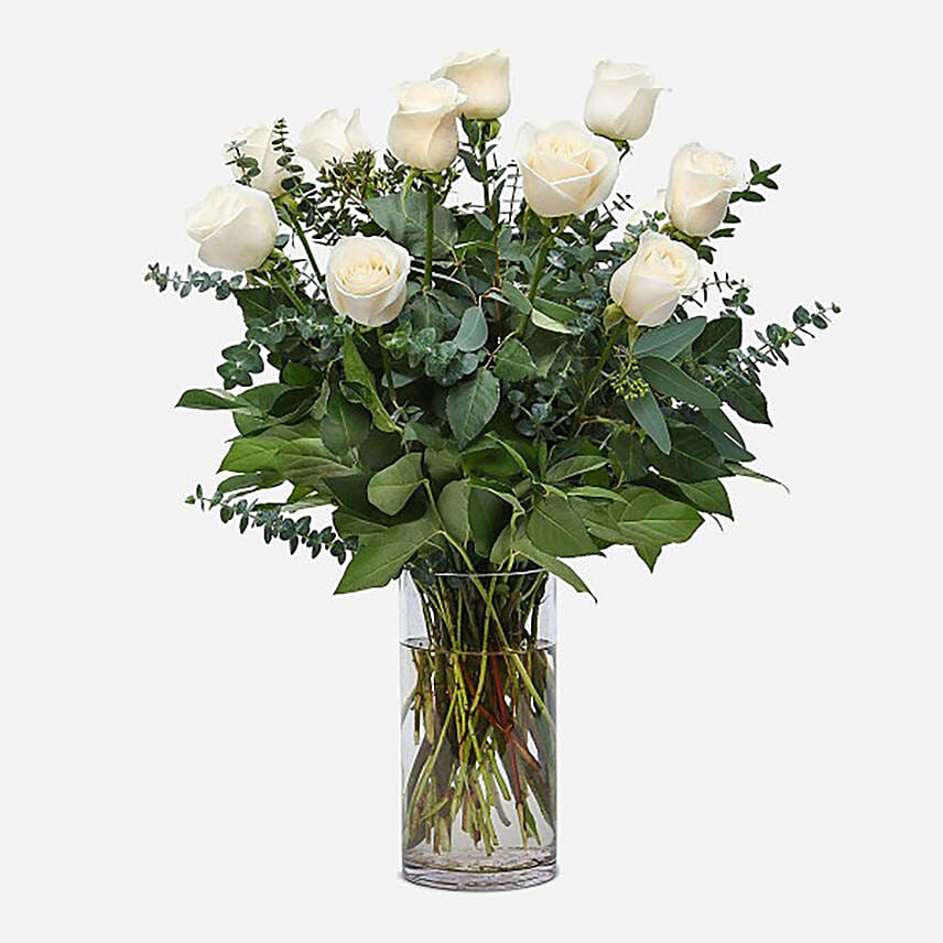Online 12 White Roses Glass Vase Arrangement Gift Delivery in Singapore ...