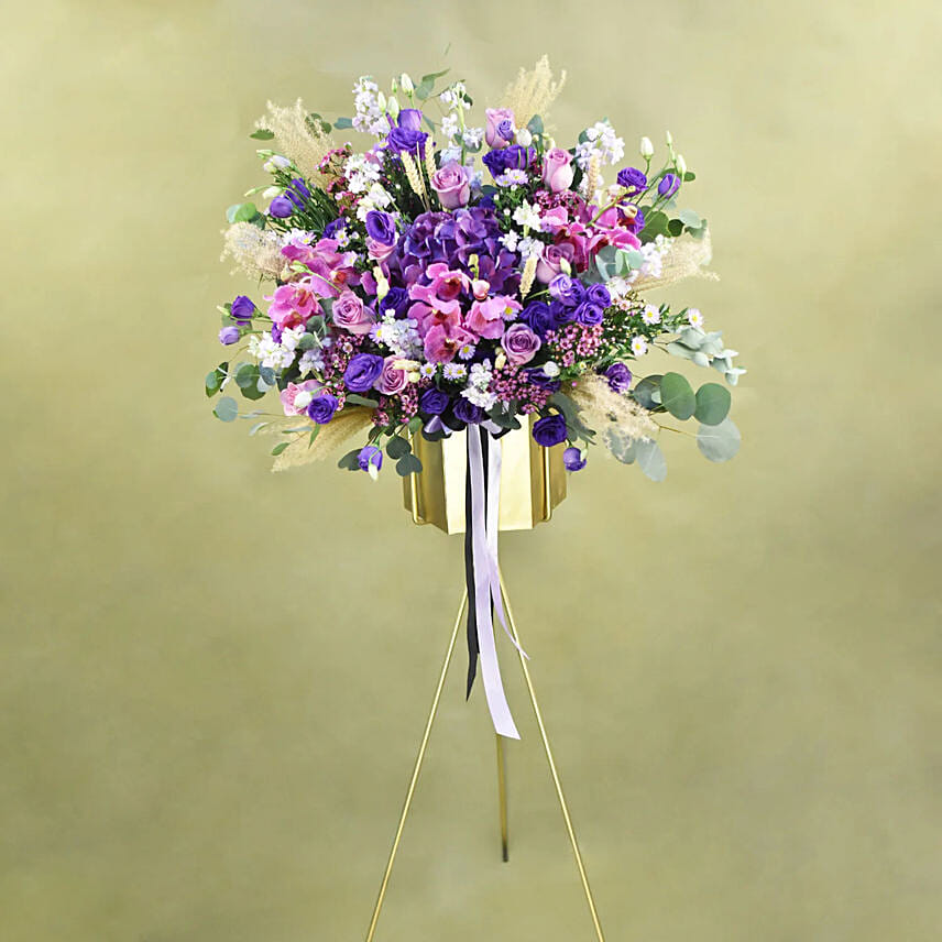 Online Mesmerising Purple & Pink Flowers Tripod Stand Gift Delivery in ...