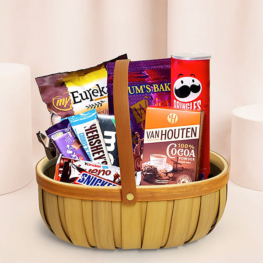 Online Exotic Chocolates In Brown Willow Basket Gift Delivery in ...
