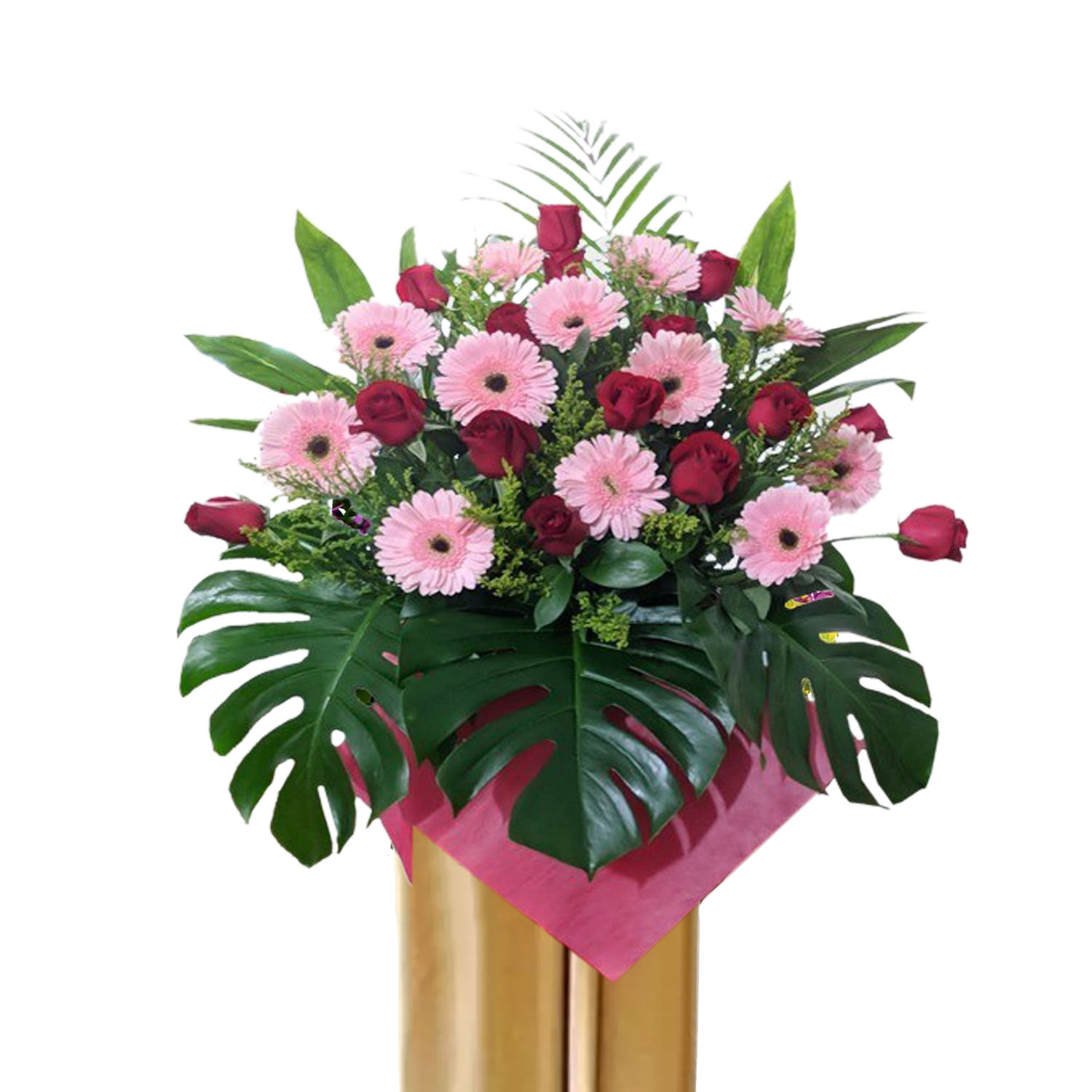 Online Pink Gerberas N Roses Flower Stand Gift Delivery in Singapore - FNP