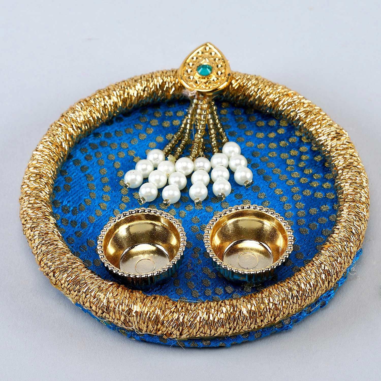 Online Bhai Dooj Blue Wooden Thali Gift Delivery in Singapore - FNP