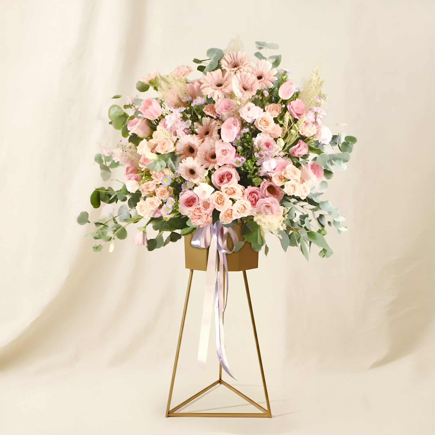 Online Blooming Pink Flowers Tripod Stand Gift Delivery in Singapore - FNP
